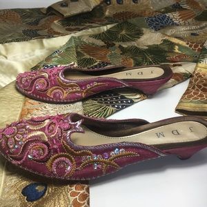 JDM | Shoes | Jdm Beaded Burgundy Slip On With Heel | Poshmark